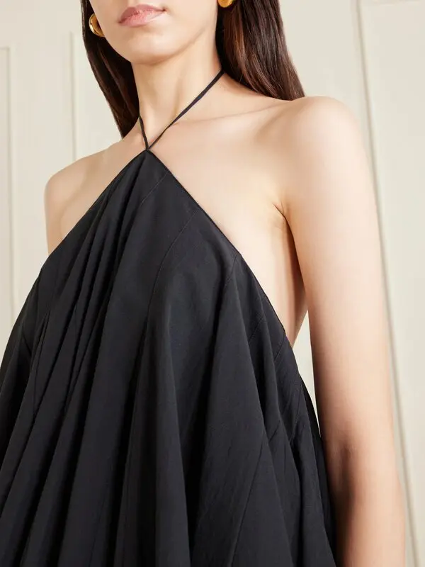 Jacquemus Asymmetric Halterneck Cotton-blend Crepon Dress - Black