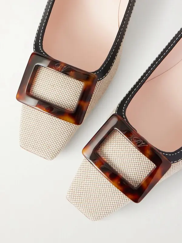 ROGER VIVIER Belle Vivier 45 Buckled Canvas Pumps - Neutrals