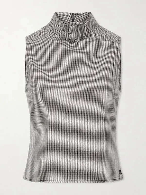 COURREGES Courrèges Buckled Houndstooth Wool-blend Tank - Multi