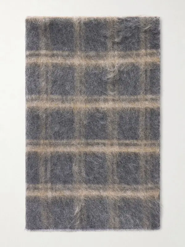 Brunello Cucinelli Checked Brushed-knit Scarf - Gray