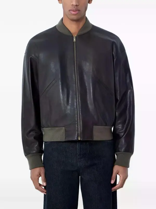 THE ROW Ribbed-collar Leather Bomber Jacket
