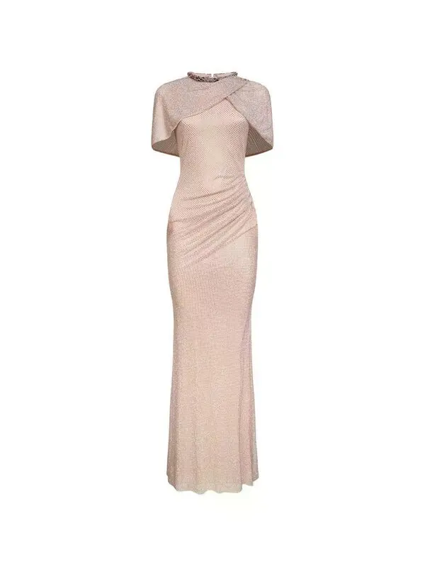 SELF-PORTRAIT Asymmetric Draped Rhinestone Dress - Neutrals