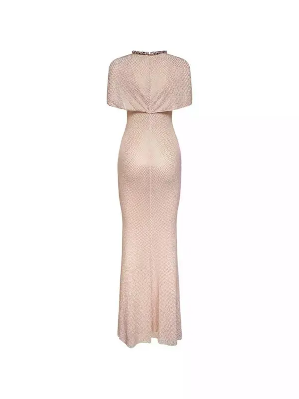 SELF-PORTRAIT Asymmetric Draped Rhinestone Dress - Neutrals