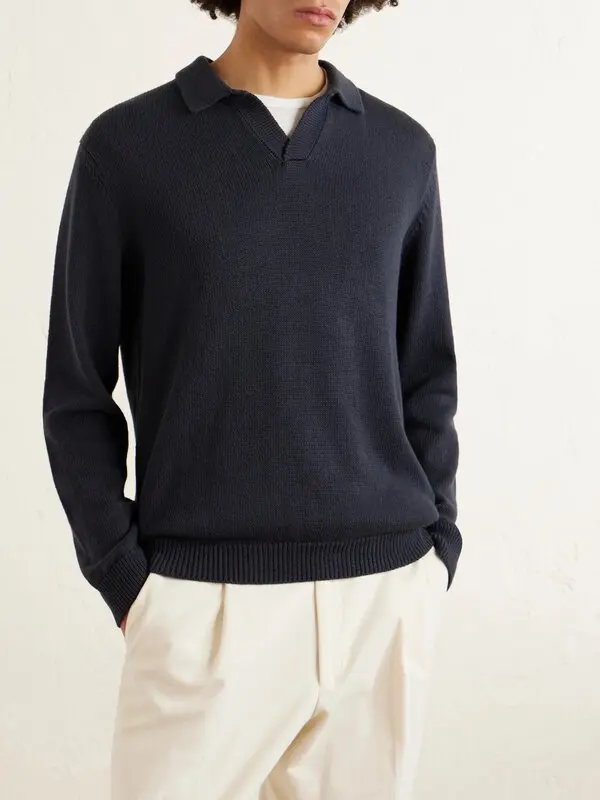 Eleventy Cotton And Silk-blend Polo Sweater - Blue