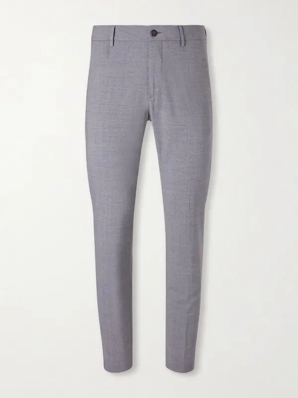 Eleventy Slim-fit Tapered Stretch-wool Flannel Trousers - Gray