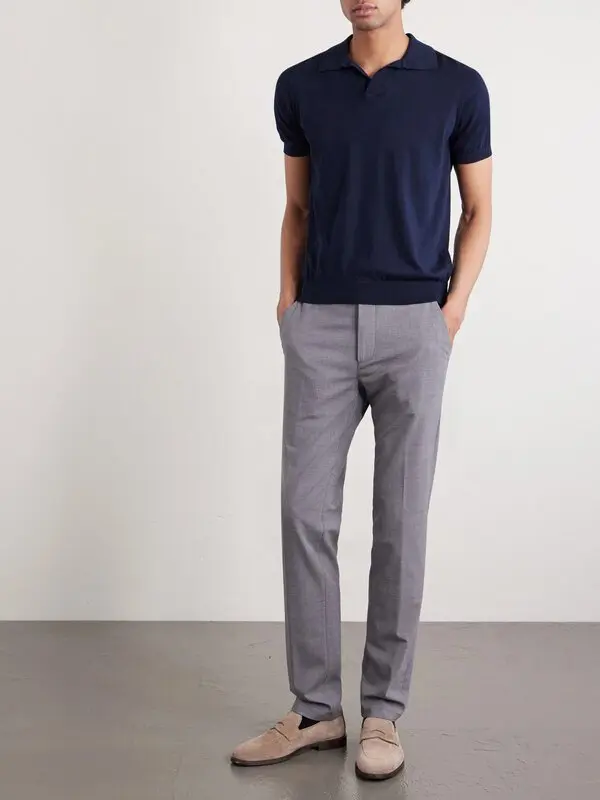 Eleventy Slim-fit Tapered Stretch-wool Flannel Trousers - Gray
