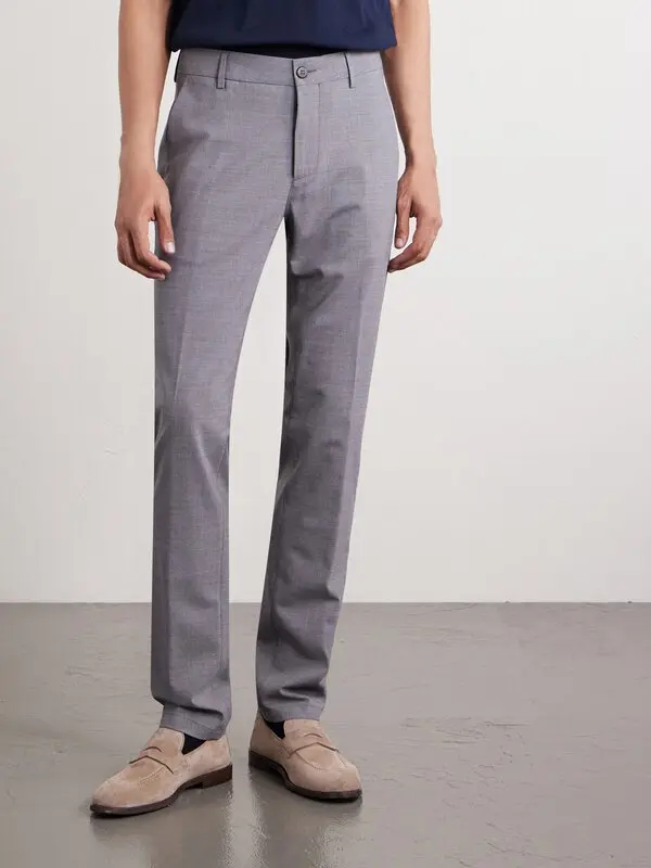 Eleventy Slim-fit Tapered Stretch-wool Flannel Trousers - Gray
