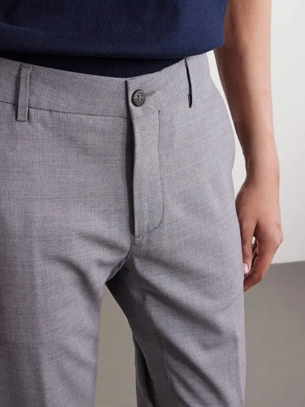 Eleventy Slim-fit Tapered Stretch-wool Flannel Trousers - Gray