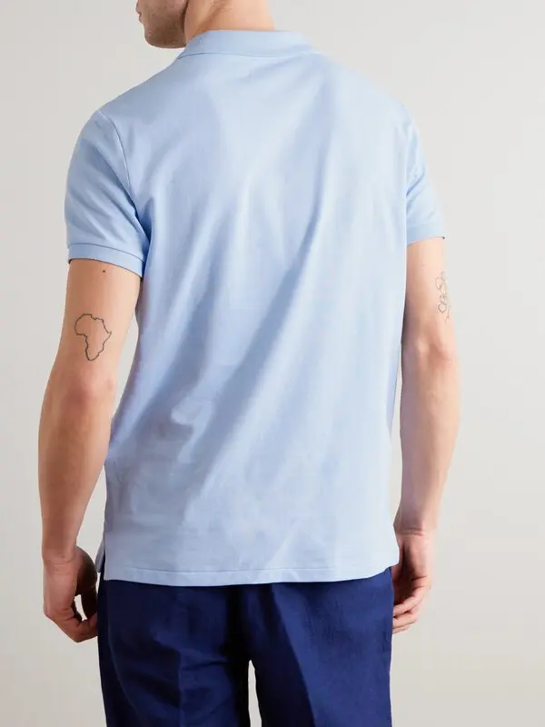 Polo Ralph Lauren Open Collar Logo Embroidered Cotton-blend Piqué Polo Shirt - Blue