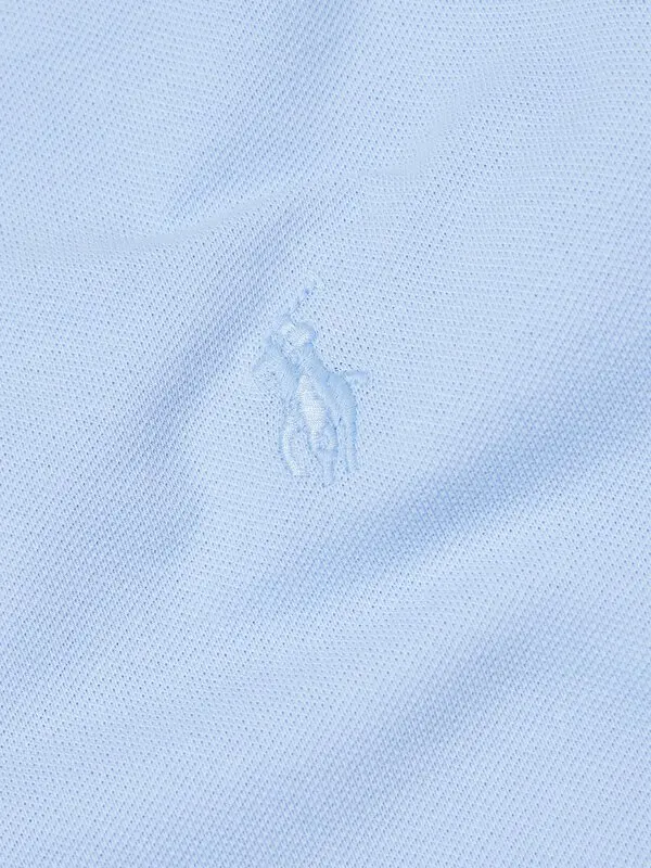Polo Ralph Lauren Open Collar Logo Embroidered Cotton-blend Piqué Polo Shirt - Blue
