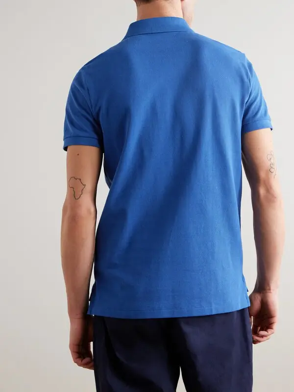 Polo Ralph Lauren Logo Embroidered Cotton Piqué Polo Shirt - Blue