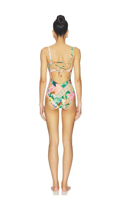 Luli Fama Square Neck One Piece With Embellishments