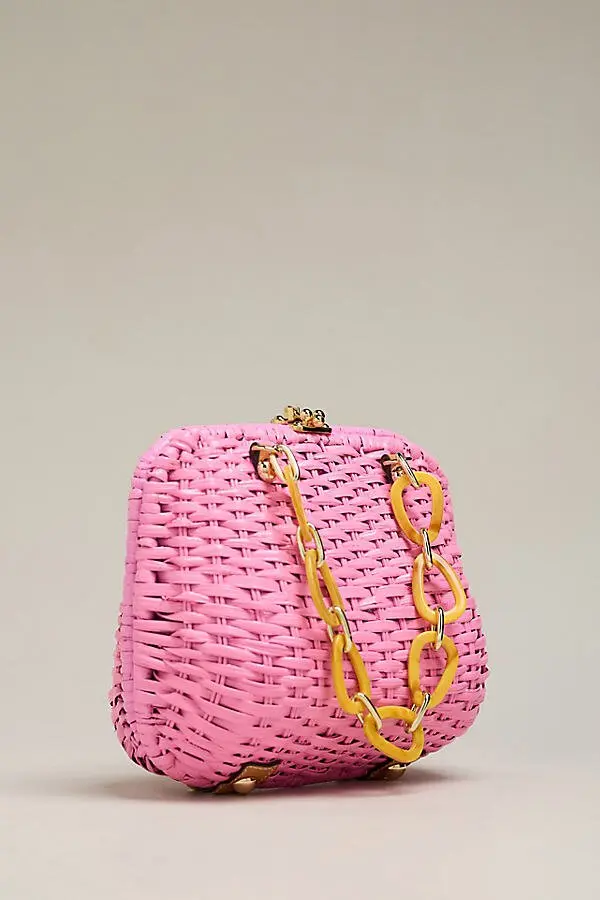 FRANCES VALENTINE Hen Wicker Basket Clutch - Pink