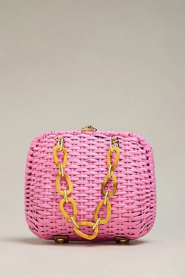FRANCES VALENTINE Hen Wicker Basket Clutch - Pink