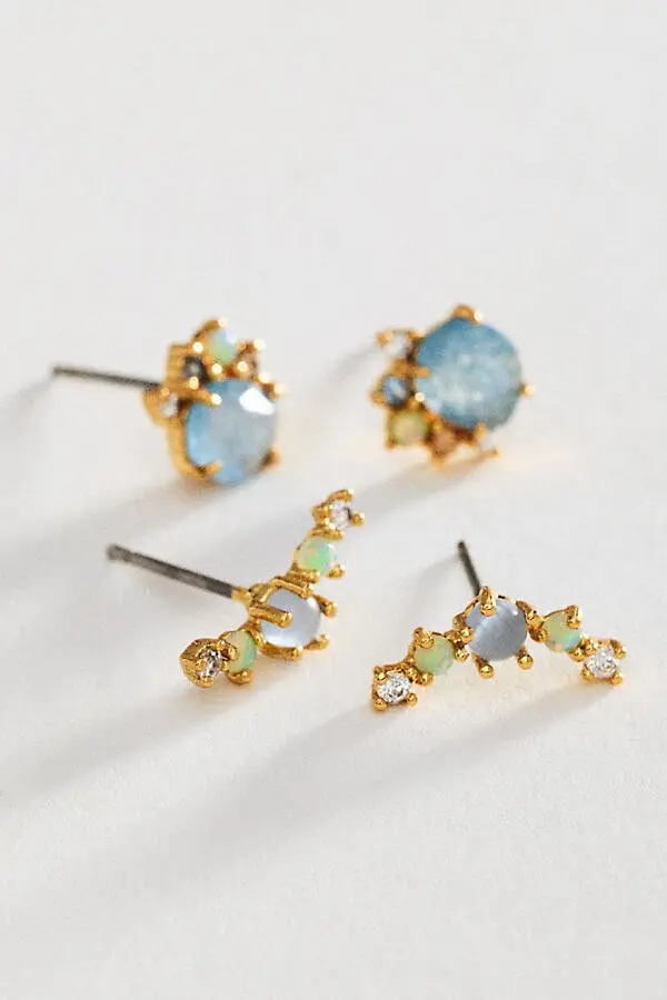 Anthropologie Crystal Post Earrings Set - Blue