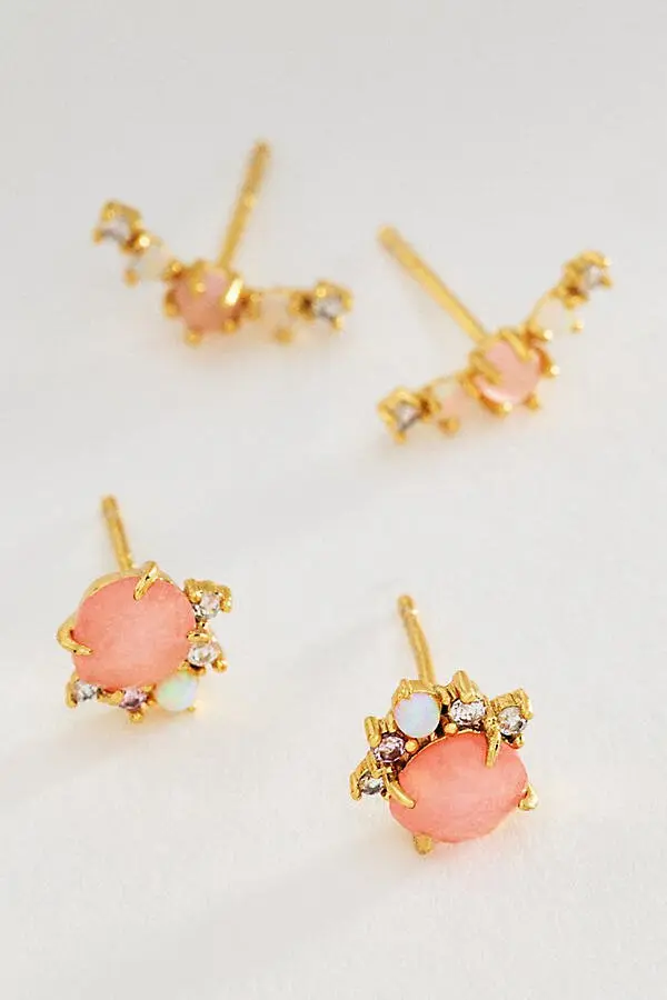 Anthropologie Crystal Post Earrings Set - Pink