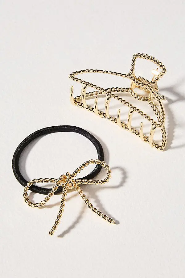 Anthropologie Braided Metal Hair Set - Gold