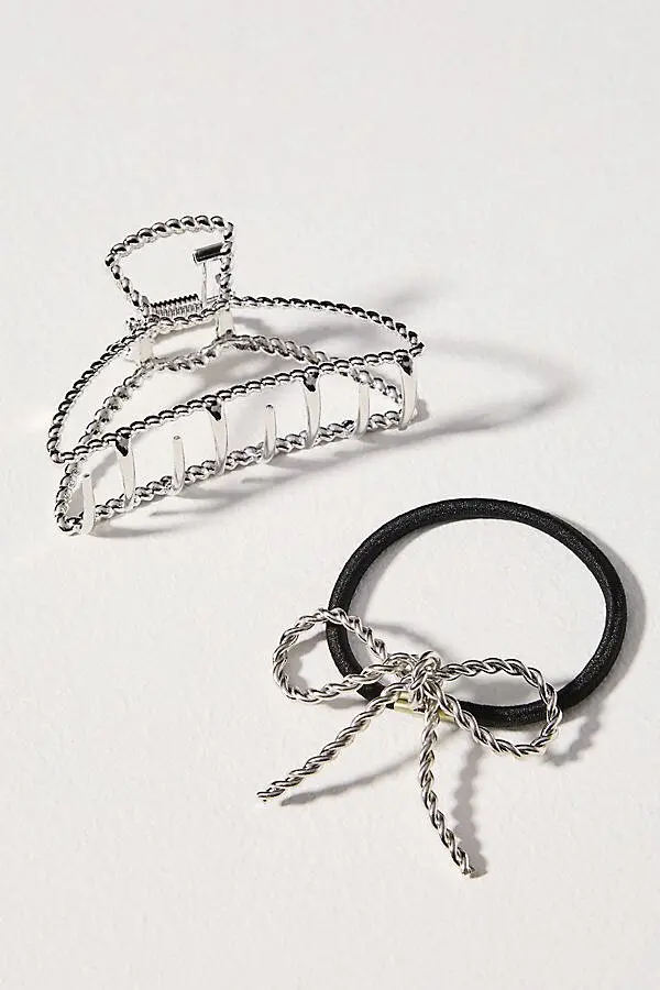 Anthropologie Braided Metal Hair Set - Silver