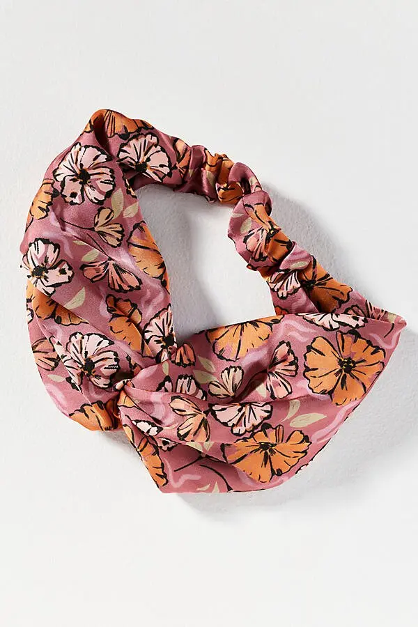 Anthropologie Twist Headband - Pink Orange Floral
