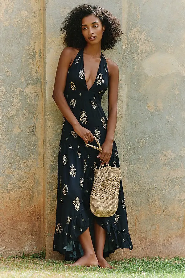 CELANDINE Printed Scarf Dress - Black Pattern