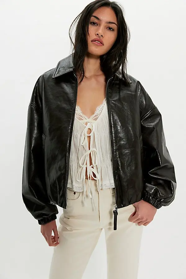Citizens Of Humanity Leather Bomber Jacket With Bubble Hem