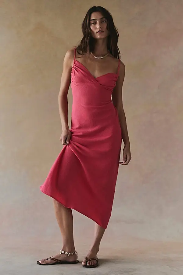 Free People Omnia Linen Midi Slip Dress - Miami Beet