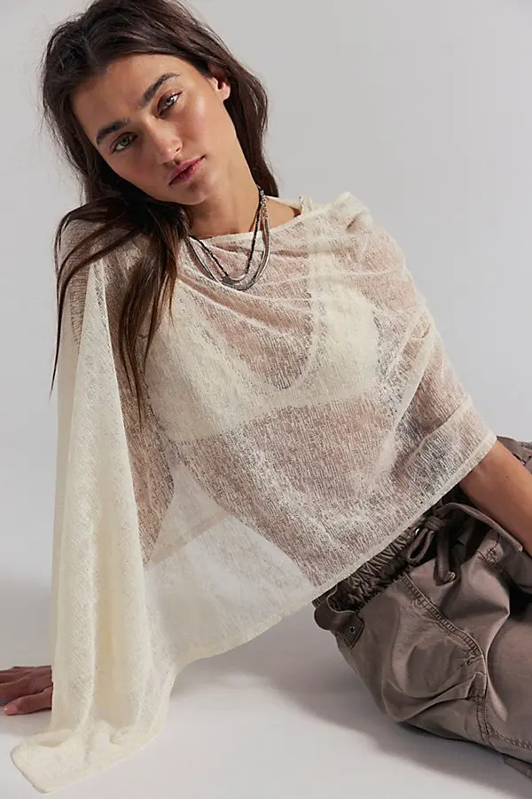 Free People Textured Boatneck Poncho - Ivory
