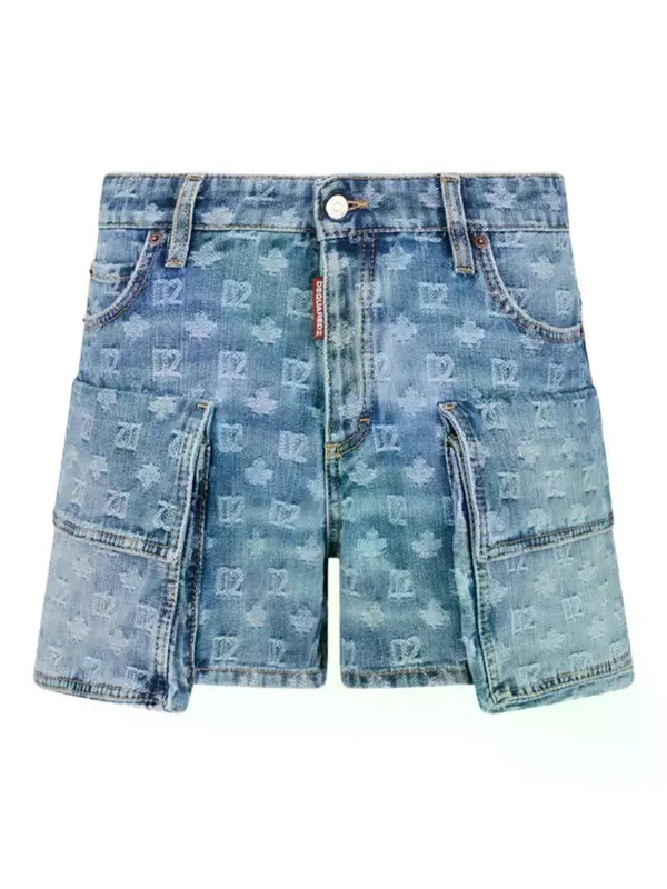Dsquared2 Logo Monogram Denim Cargo Shorts
