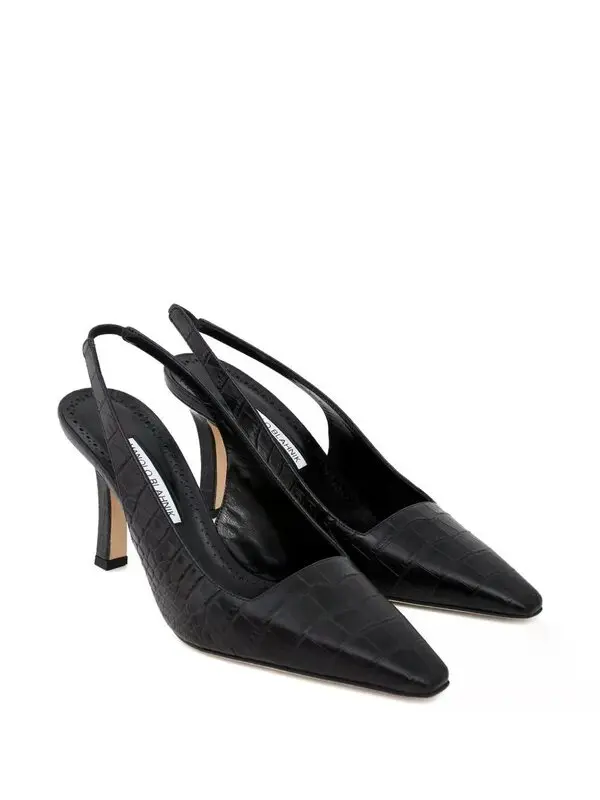 Manolo Blahnik Moirasli Embossed Pointed-toe Pumps - Black