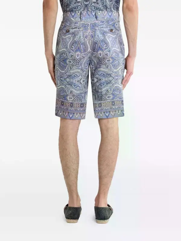 Etro Paisley Print Pleated Linen Shorts