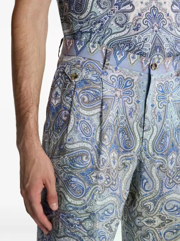 Etro Paisley Print Pleated Linen Shorts