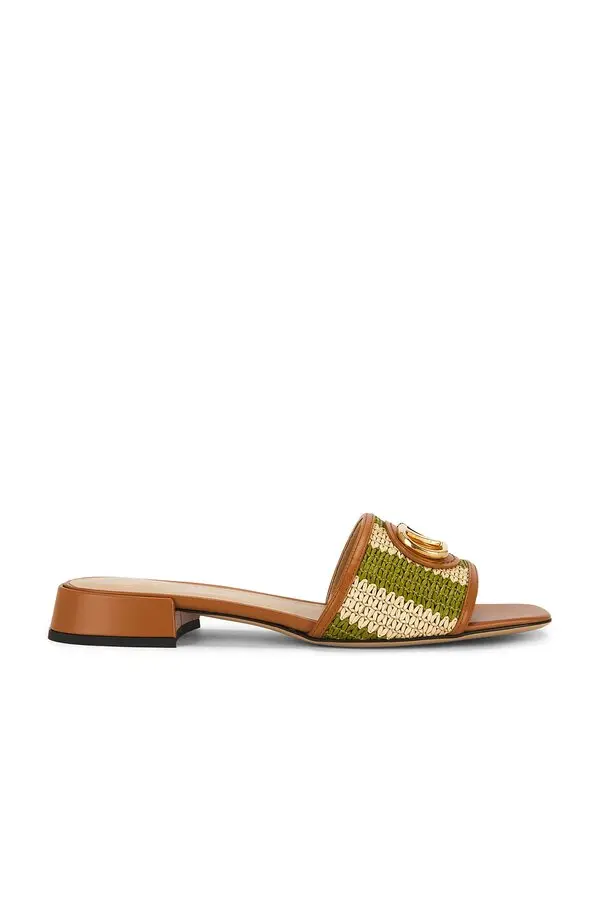Valentino Garavani Vlogo Signature Slide - Naturale Verde & Roasted Pecan