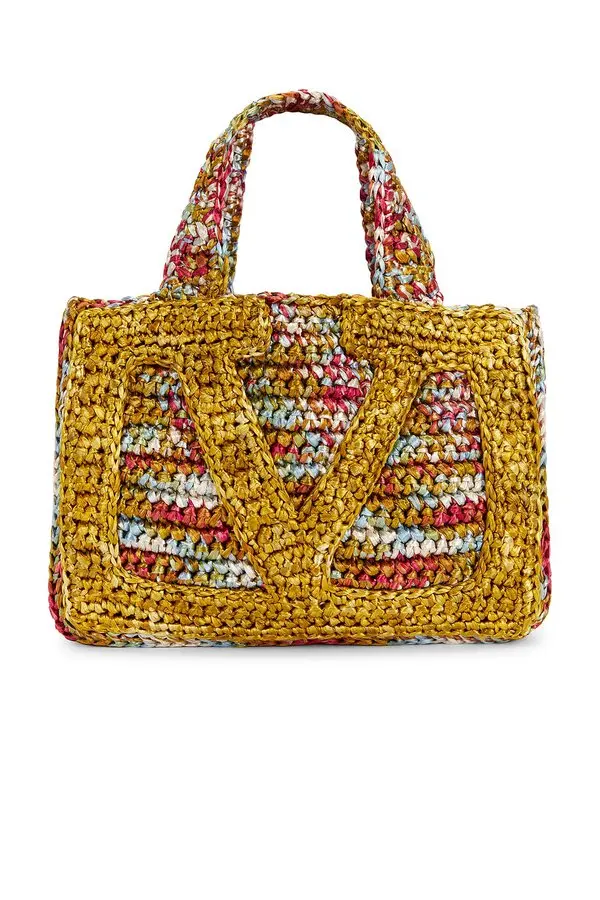 Valentino Garavani Crochet Raffia Viva Superstar Small Tote Bag - Multicolor & Oro