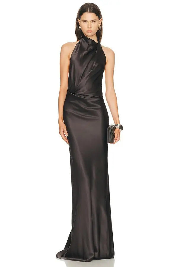 THE SEI Halter Drape Bias Gown - Carbon