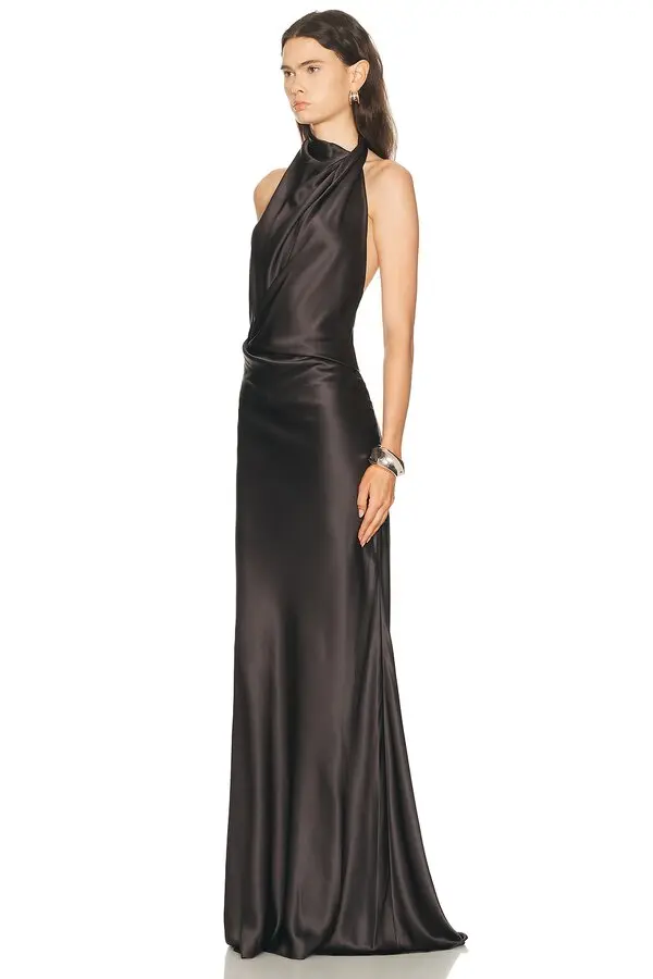 THE SEI Halter Drape Bias Gown - Carbon