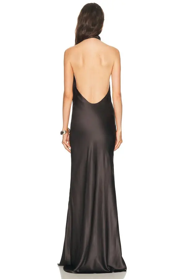 THE SEI Halter Drape Bias Gown - Carbon