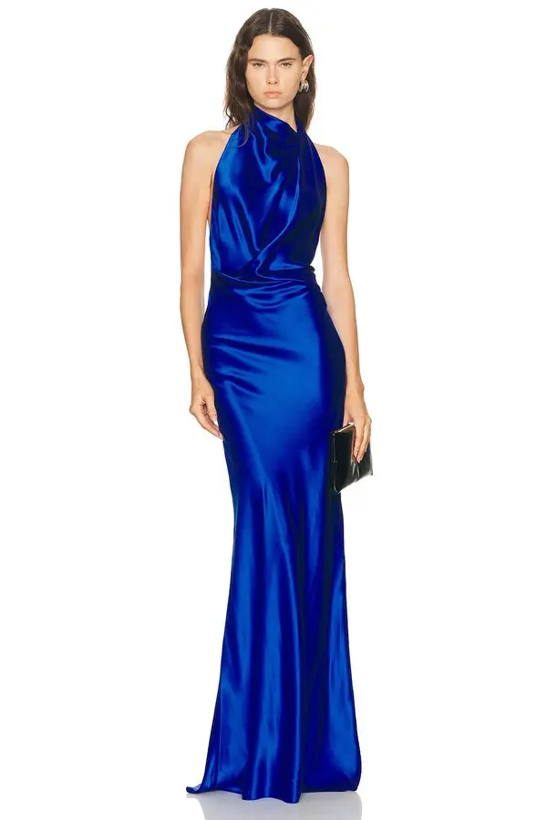 THE SEI Halter Drape Bias Gown - Sapphire