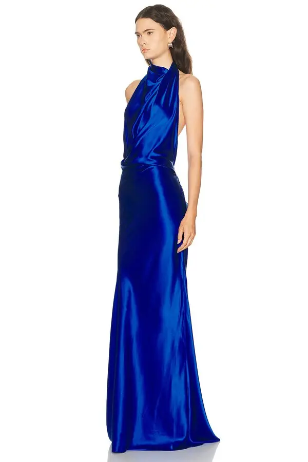 THE SEI Halter Drape Bias Gown - Sapphire