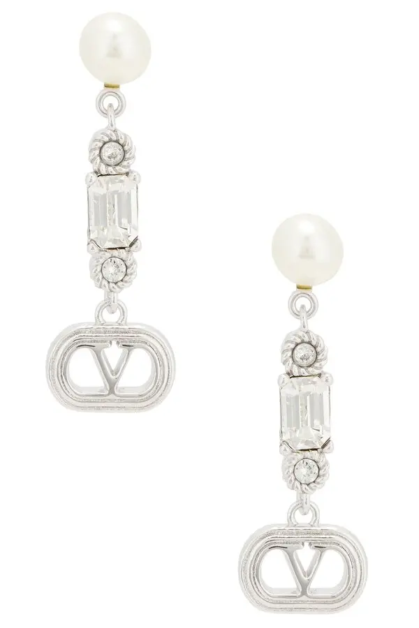 Valentino Garavani Ovalette Perla Earrings - Rhodium  Cream  & Crystal