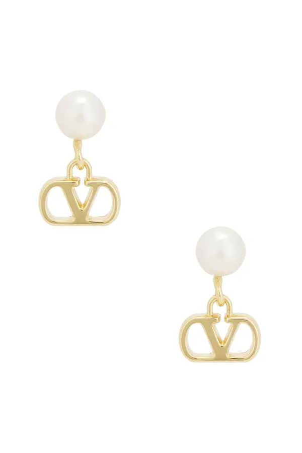 Valentino Garavani Vlogo Signature Pearl Stud Earrings - Oro & Cream