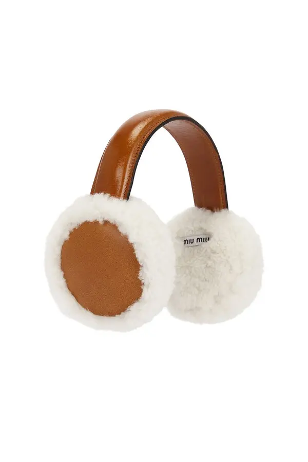 Miu Miu Shearling Earmuffs - Cognac & Naturale
