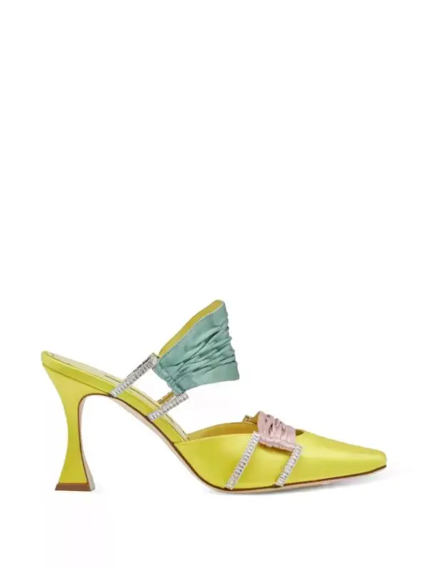 Manolo Blahnik Chinci Embellished Pleated Mules - Yellow