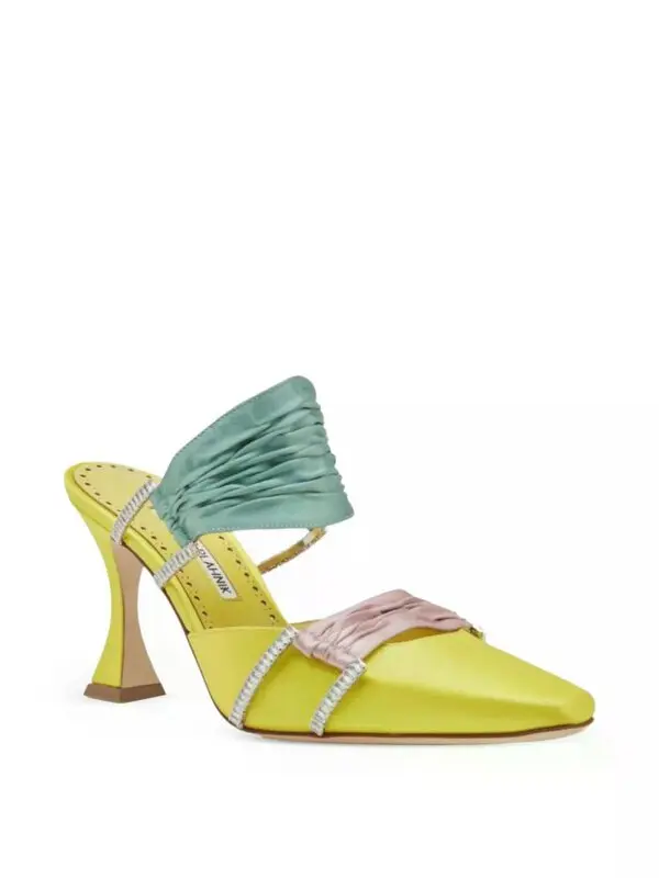 Manolo Blahnik Chinci Embellished Pleated Mules - Yellow
