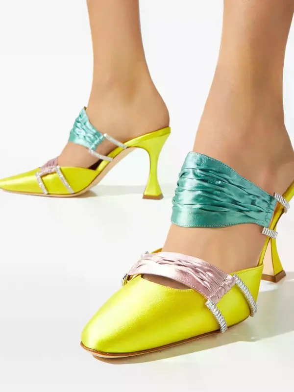 Manolo Blahnik Chinci Embellished Pleated Mules - Yellow