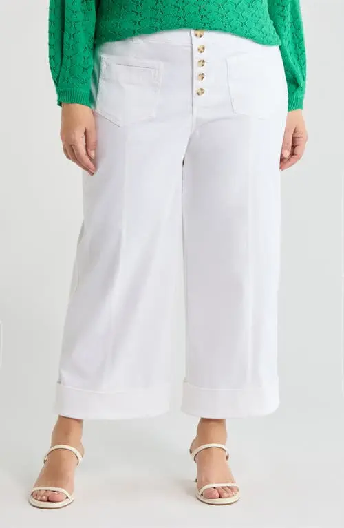 Wit & Wisdom Ab'solution Skyrise Exposed Button Cuffed Wide Leg Twill Pants - White