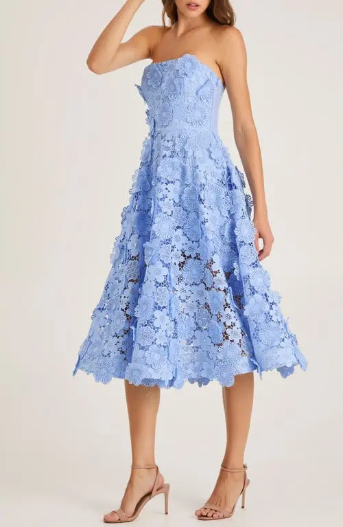 Helsi Florence 3d Floral Embroidered Fit & Flare Cocktail Dress - Baby Blue  | Editorialist