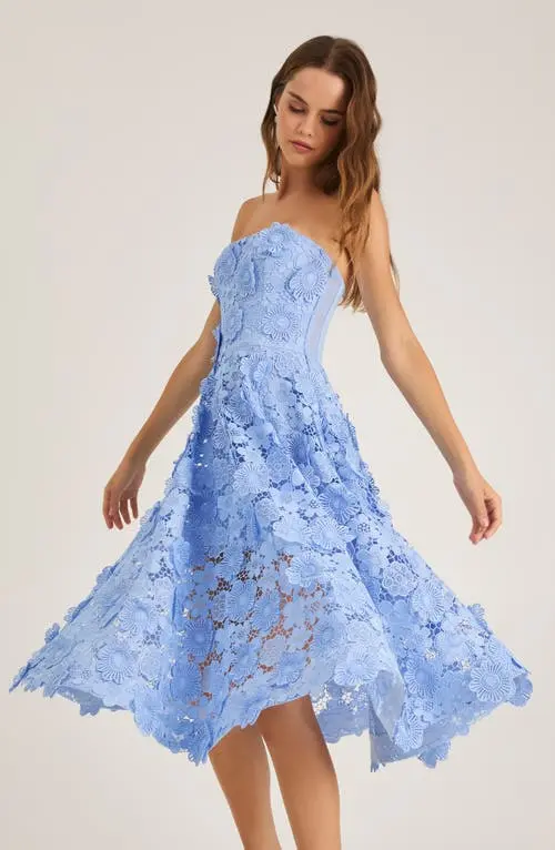 sam edelman floral embroidered strapless dress Long Sleeve Sheer High Back Fit Flare Wedding Dress Bridal Gown White / 30W