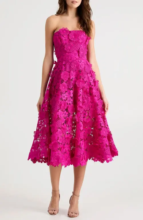 HELSI Florence 3d Floral Embroidered Fit & Flare Cocktail Dress - Fuchsia
