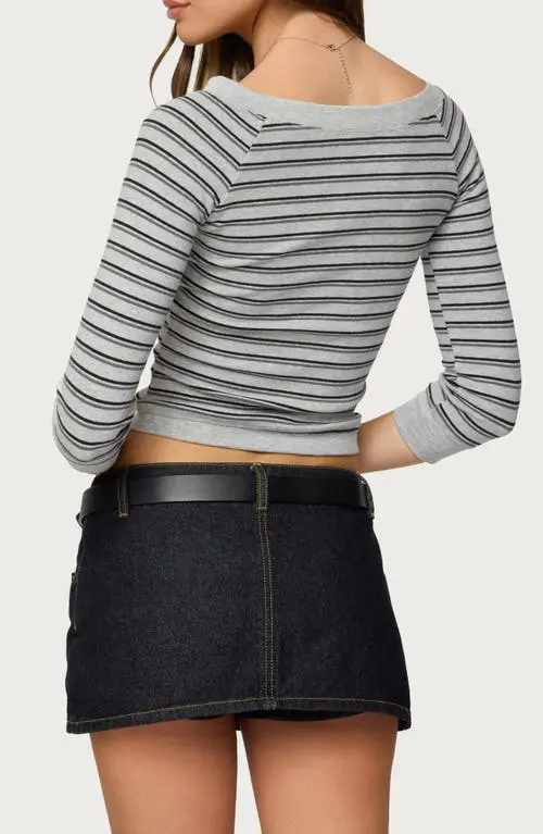 EDIKTED Striped Boat Neck Crop Top