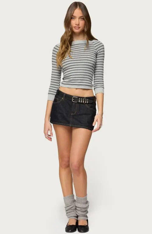 EDIKTED Striped Boat Neck Crop Top